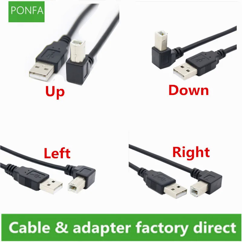 USB 2.0 A Male to USB B Male Type B BM Up & Down & Left & Right Angle ...