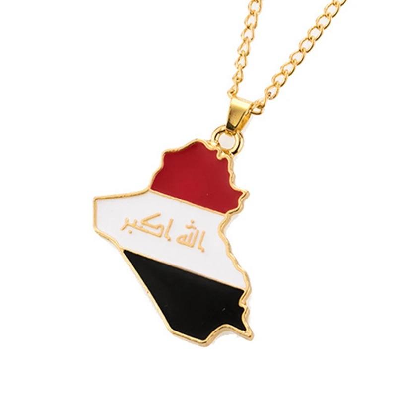 Republic Of Iraq Map Flag Pendant Necklace For Women Men Gold Color ...