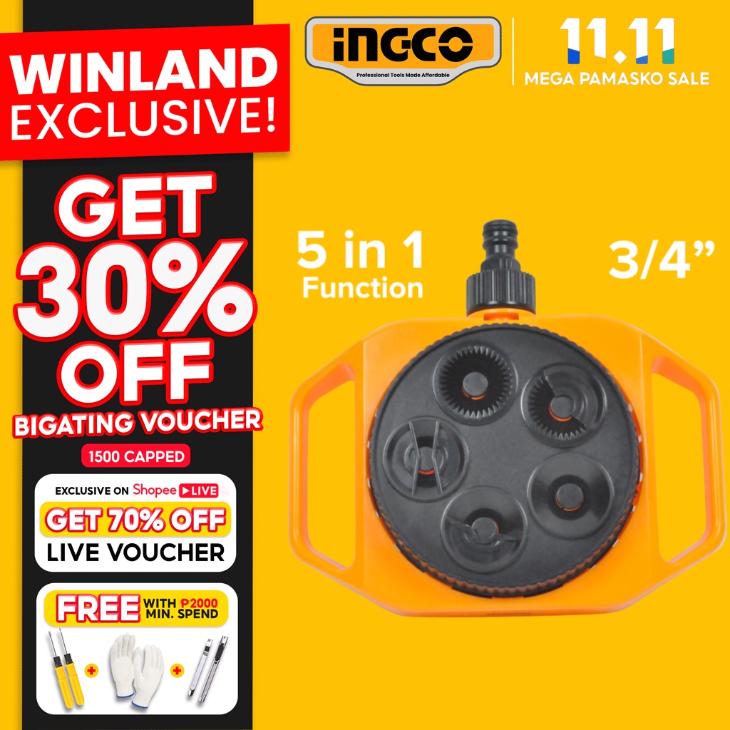 INGCO by Winland 5 in 1 Plastic Turret Sprinkler HPS33061 ING-HT ...