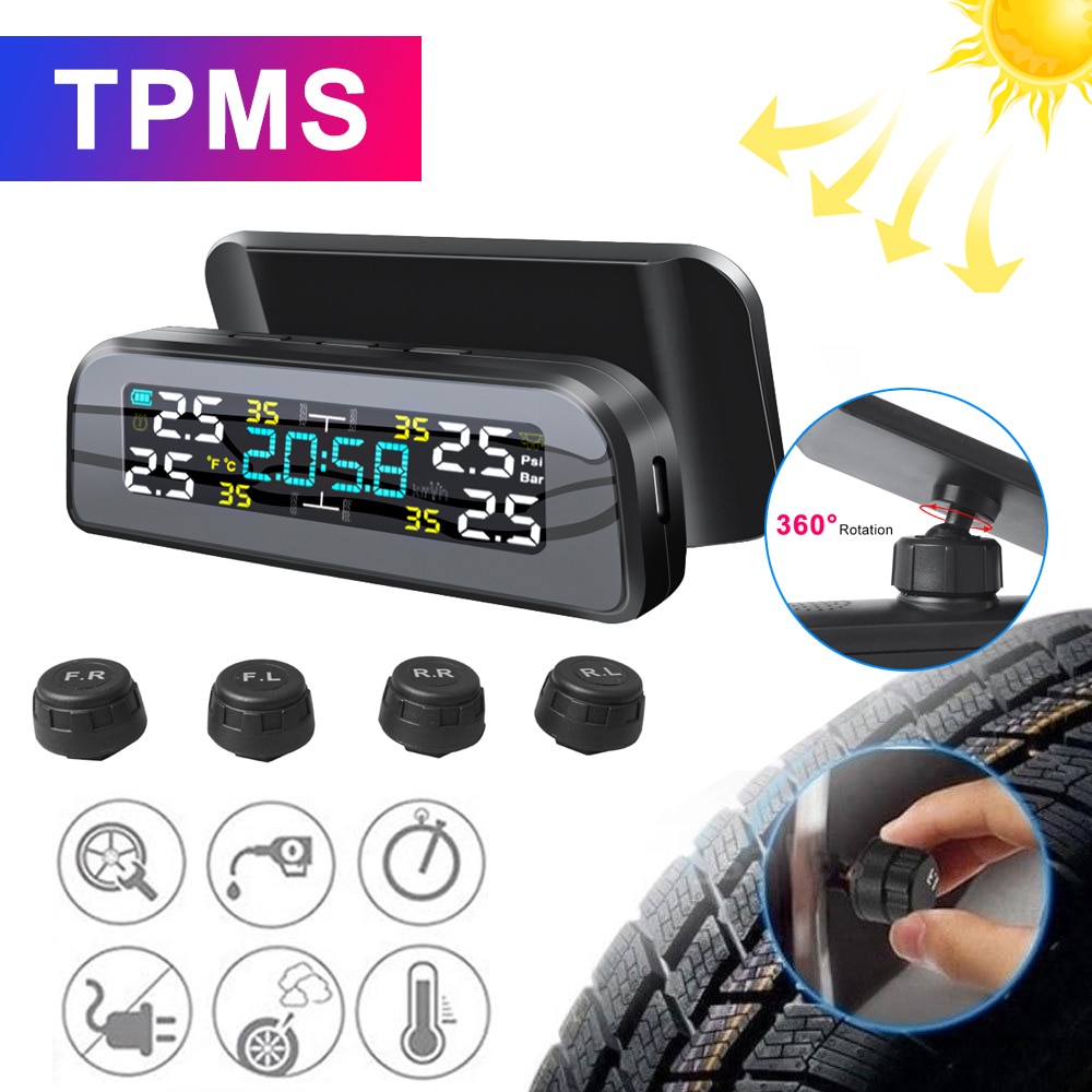 ~Car TPMS Tire Pressure Alarm Monitor System Temperature Warning Fuel ...