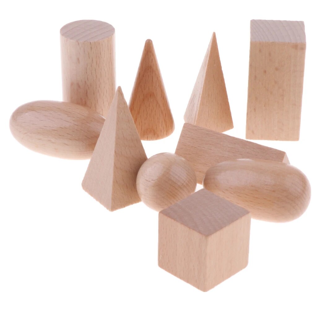 Montessori Polished Wooden Geometric Solids Blocks, 3D Shapes (Set of ...