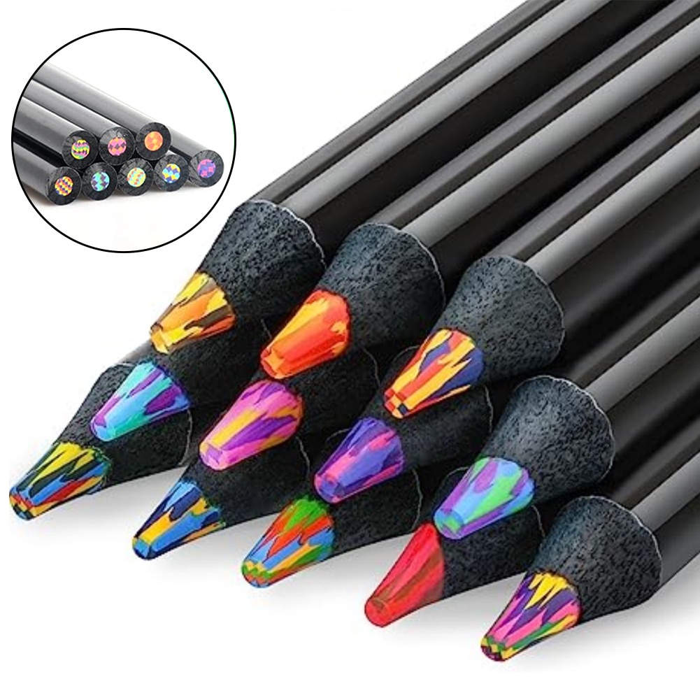 Concentric Gradient Colorful Pencil Set Black Wood Painting Pencils ...