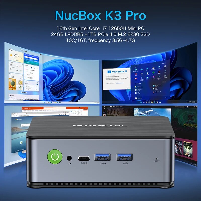 ☭GMKtec NucBox K3 PRO Mini PC i7-12650H 10C 16T WiFi 6 BT 5.2 Windows 11 PRO DDR5 24GB OnboardW ...