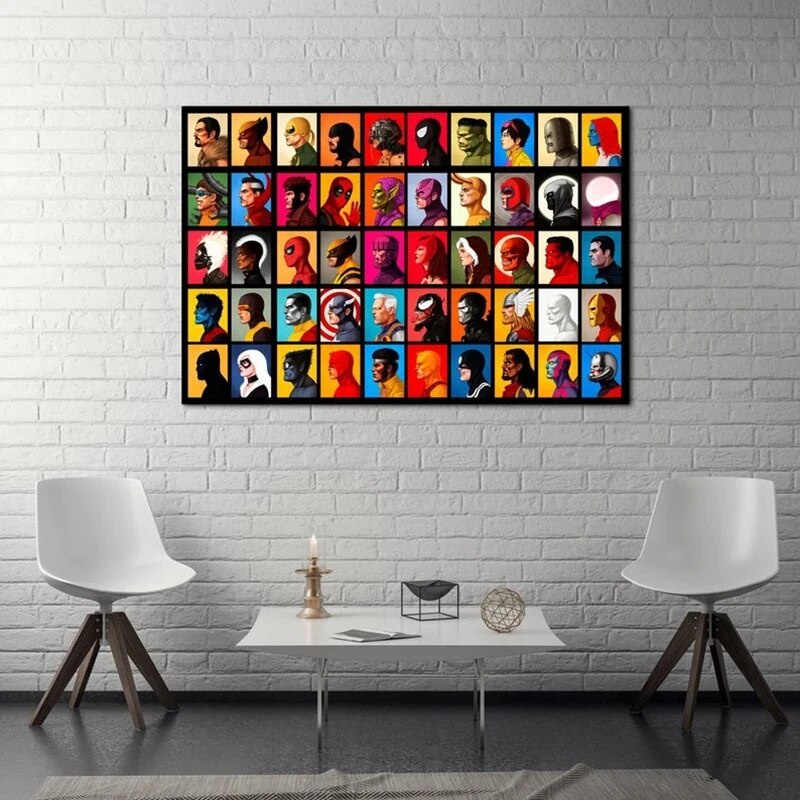 Marvel Canvas Wall Art Super Hero Head Characters Poster Canvas ...