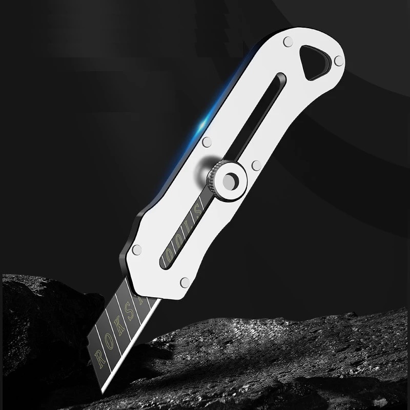 Heavy Duty Stainless Steel Utility Knife, Retractable 18mm Black Steel Blades Box Cutter Carpet ...
