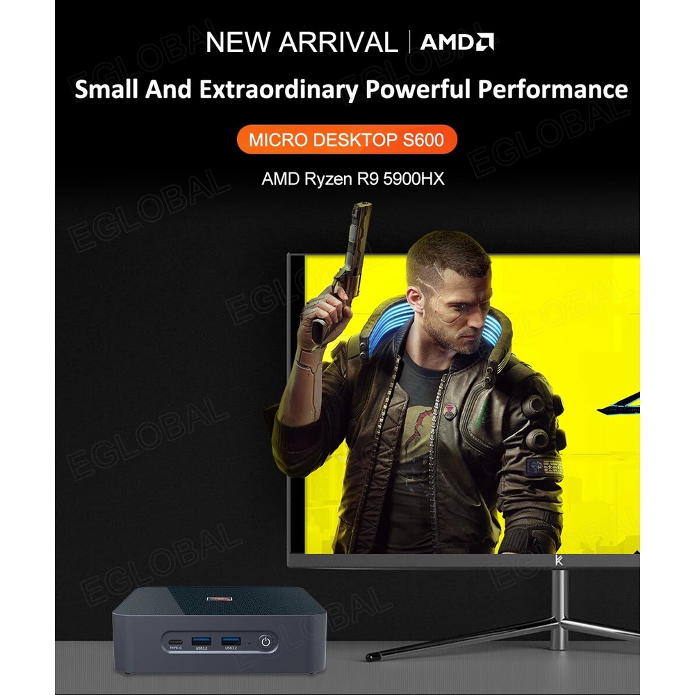 ☄Eglobal S600 Gaming Mini PC AMD Zen3 Ryzen 9 5900HX 7 5800H 2*DDR4 3200MHz NVMe SSD 2.5G LAN ...
