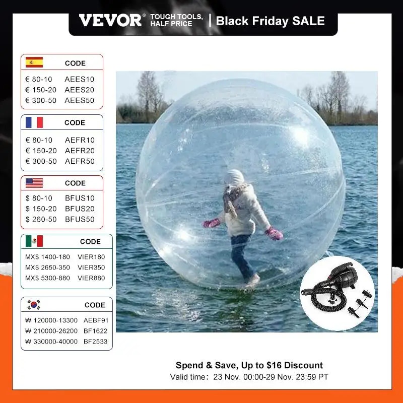 VEVOR 2M Water Walking Ball with Air Blower Pump Inflatable PVC Zorb ...