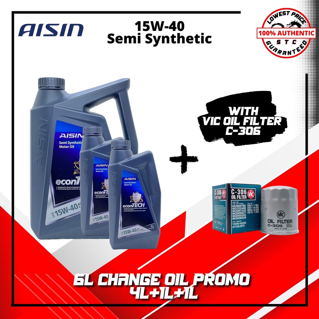 AISIN 6 Liters 15W-40 with C-306 Vic Oil Filter Semi Synthetic Bundle ...
