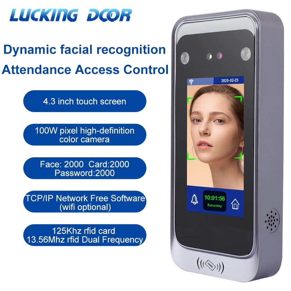 TCP/IP Dynamic Face Recognition RFID Access Control Terminal 4.3inch ...
