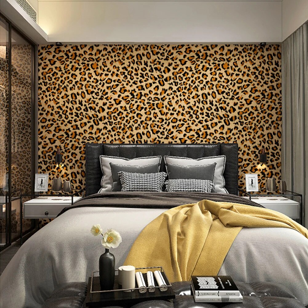 Modern Black and White Wallpaper Roll Mural for Bedroom Walls Leopard ...