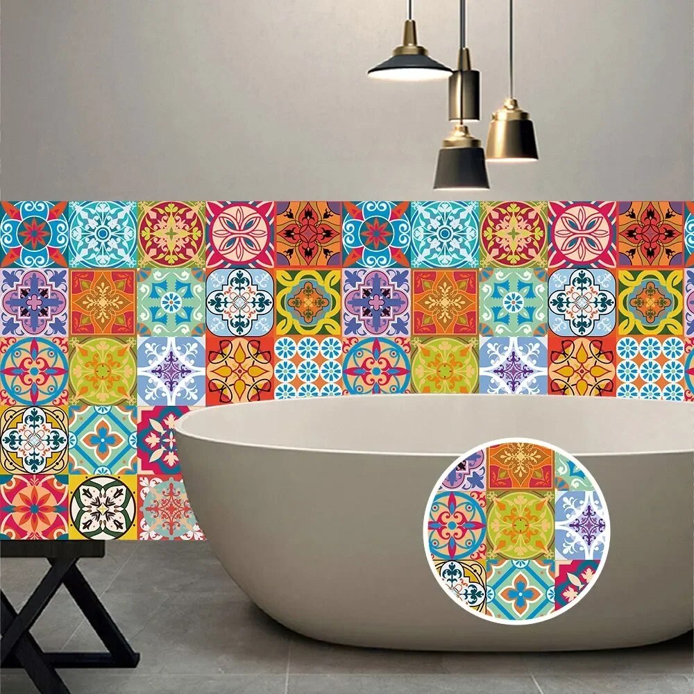 10/15/20/30cm Colorful Retro Strip Tiles Wall Sticker Kitchen Stairs ...