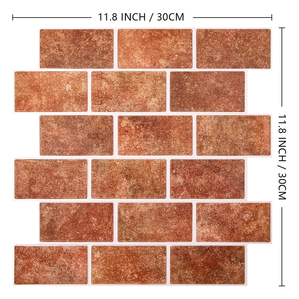 10Pcs 3D Red Brick Ceramic Peel and Stick Wall Tile Self-adhesive ...