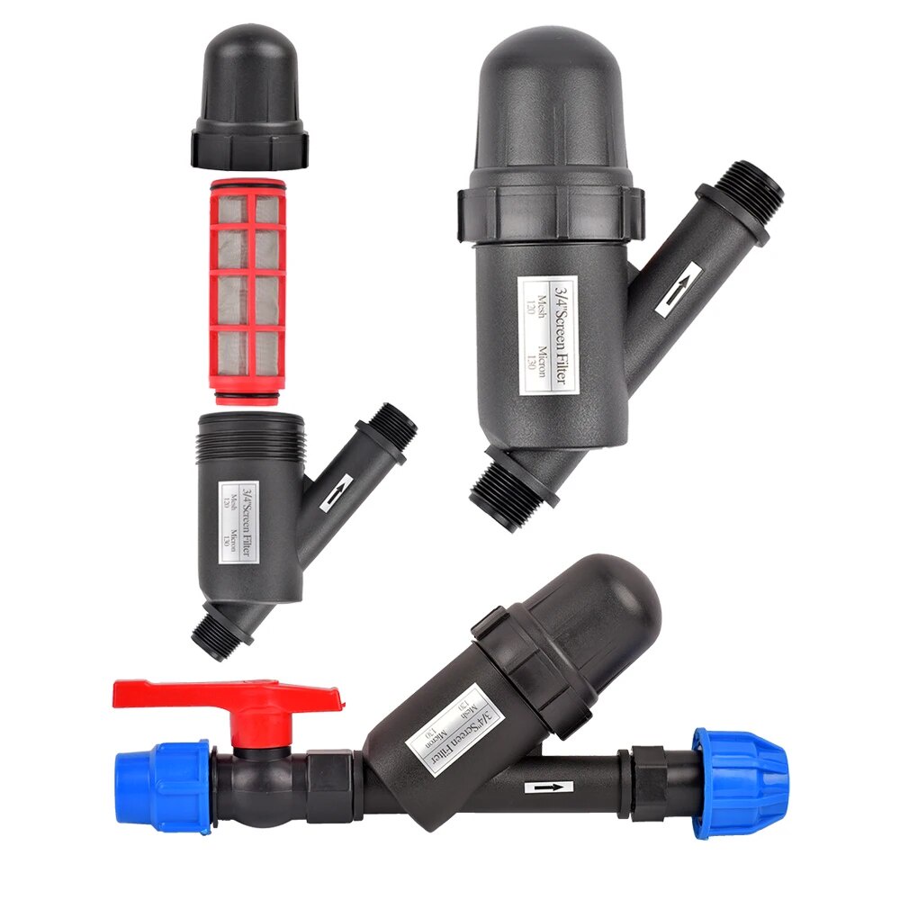 120 Mesh 3/4" 1" Screen Water Filter With Connection 25mm 32mm Valve ...
