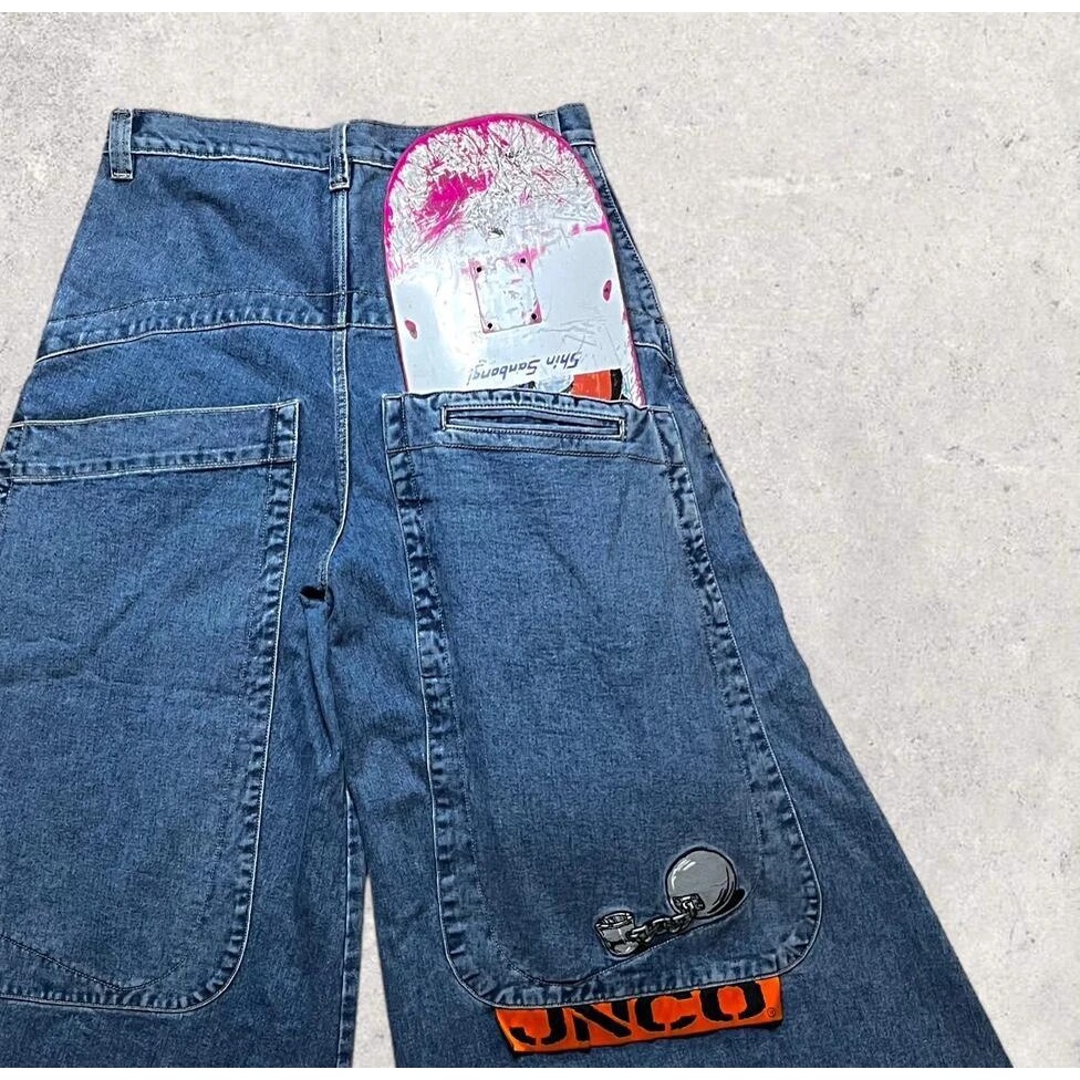 JNCO Jeans Retro Hip Hop Rock Pattern Blue Large Pocket Loose Jeans New ...