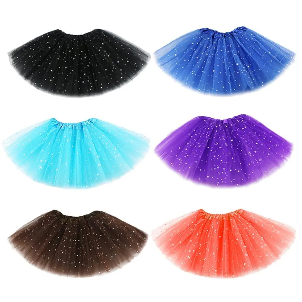 Fashion Kids Mesh Miniskirts Girls Princess Stars Glitter Dance Ballet ...
