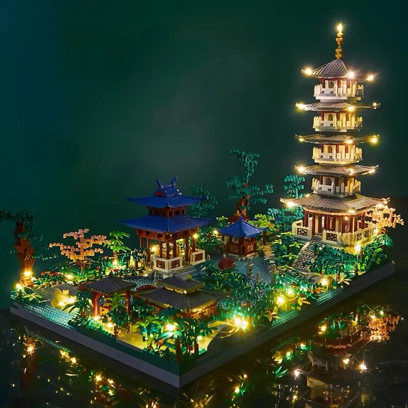 73R Light Chinese Architecture Micro Building Blocks Tower Lake Trees ...