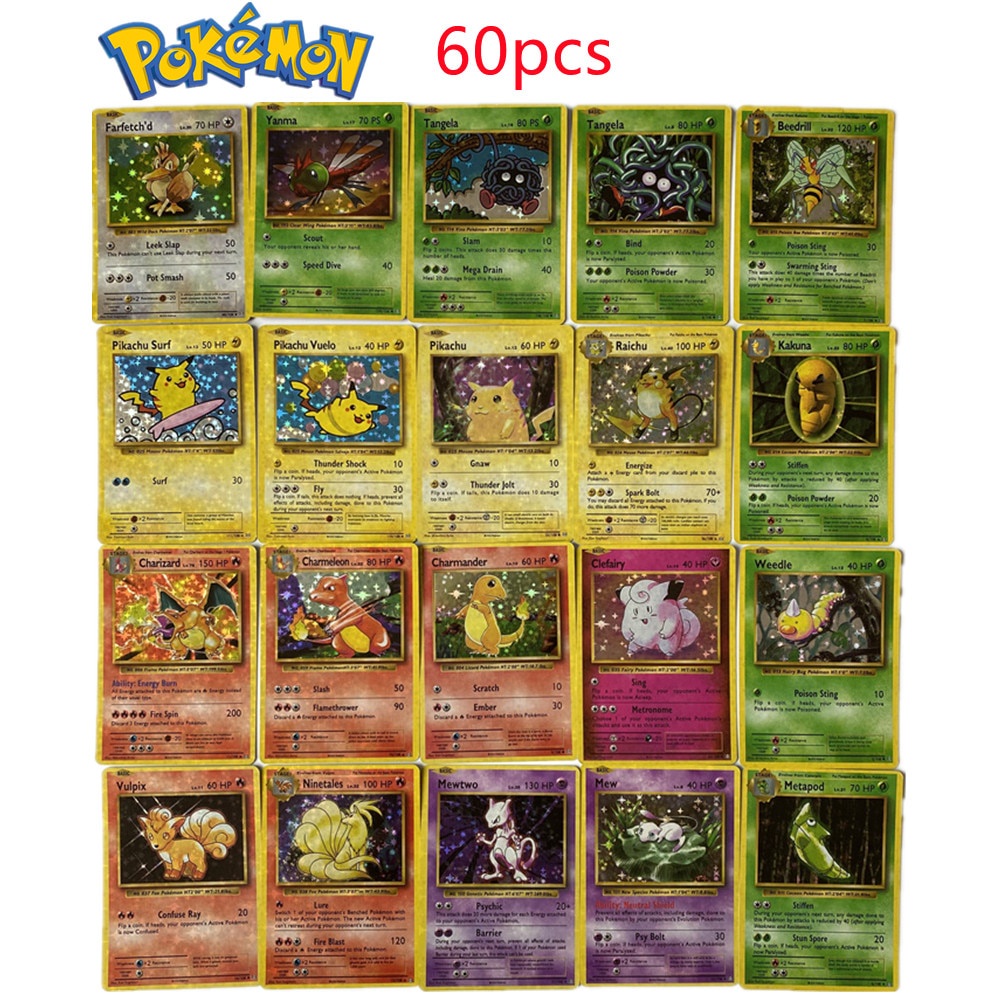 71P 60Pcs Pokemon 1996 First Generation Flash Cards Trainer Flash Cards ...