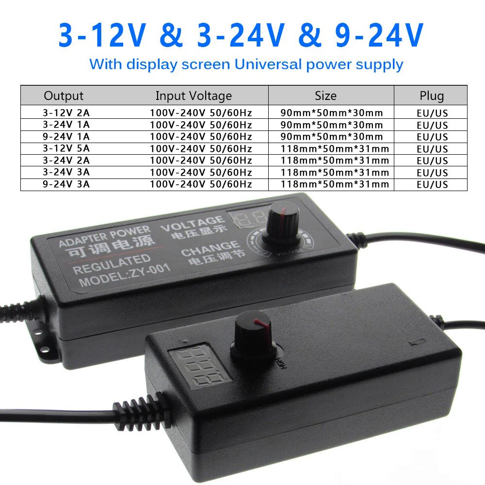 AC DC Adjustable Power Supply Adapter 3V 5V 6V 9V 12V 15V 18V 24V 36V ...