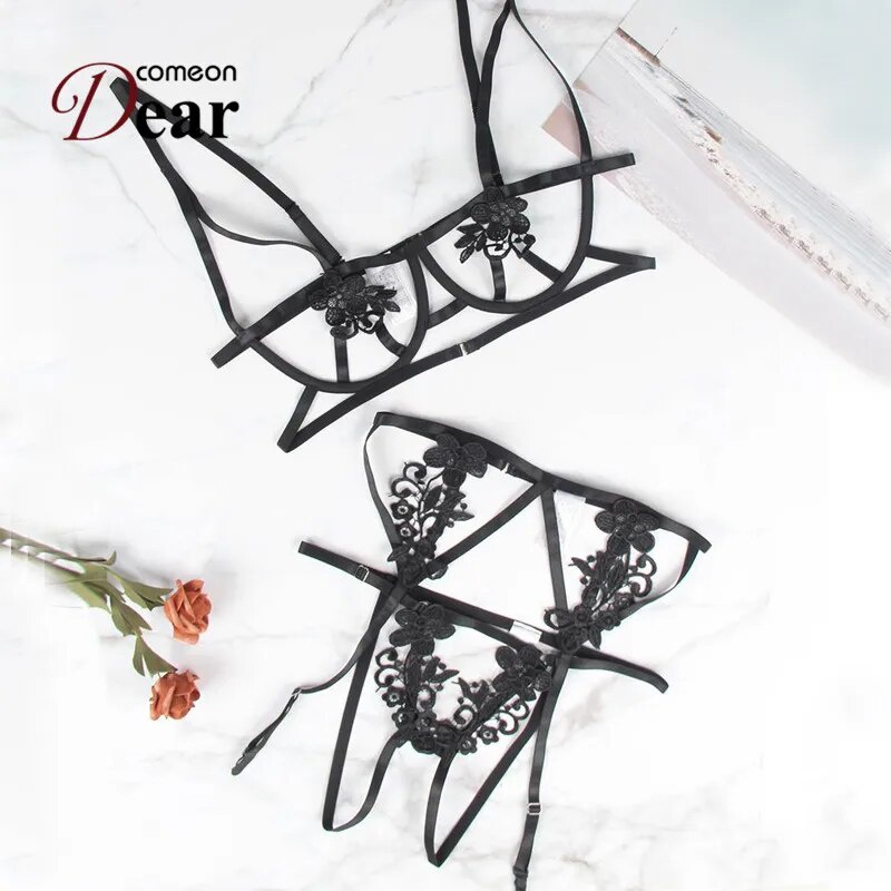 88l Comeondear Sexy Lingirie Set Costume Hollow Embroidery See Through Bra Set Women S Underwe