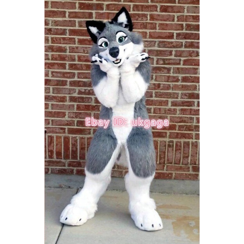 Grey Wolf Dog Mascot Costume Cosplay Furry Suits Party Game Fursuit ...