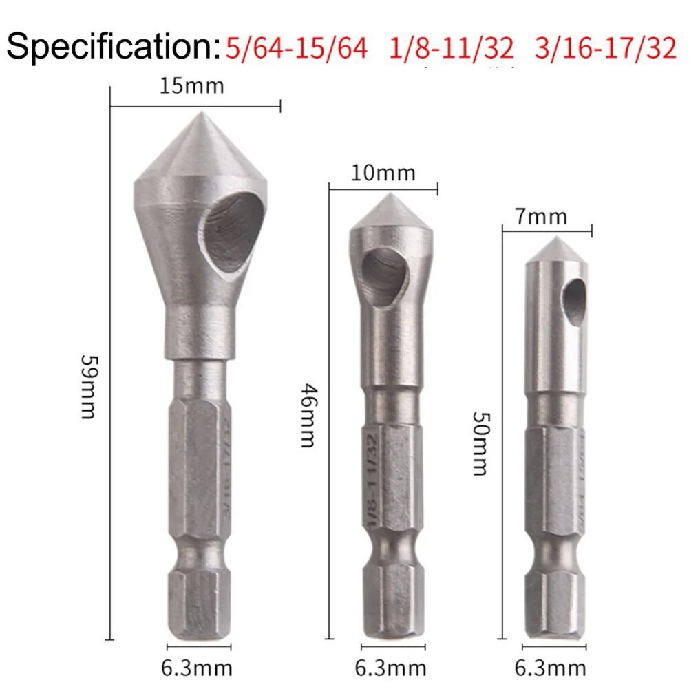3pcs Chamfer Countersink Deburring Drill Set Bearing Steel Taper Hole ...