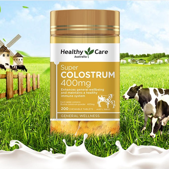 Healthy Care Super Colostrum 400mg 200 Chewable Tablets milk calcium ...