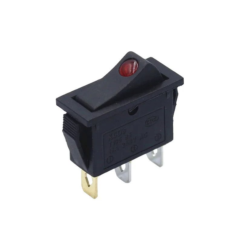 KCD3 Black Rocker Switch ON OFF 3Pin Latching 16A 250VAC With Dot LED ...