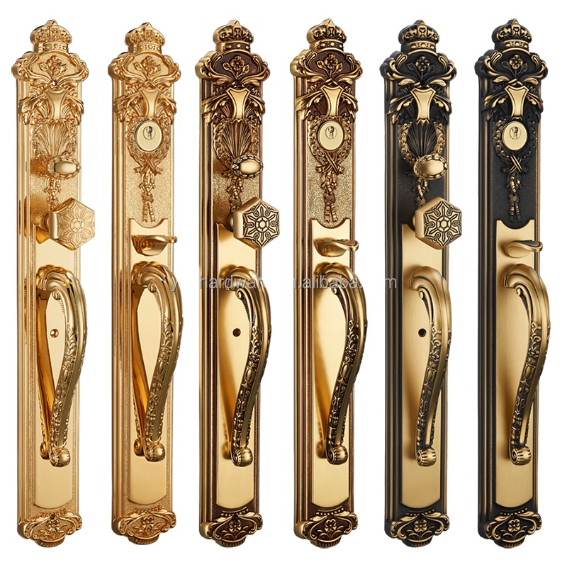 Hot selling 2K gold noble brass carved main door wooden door lock villa ...