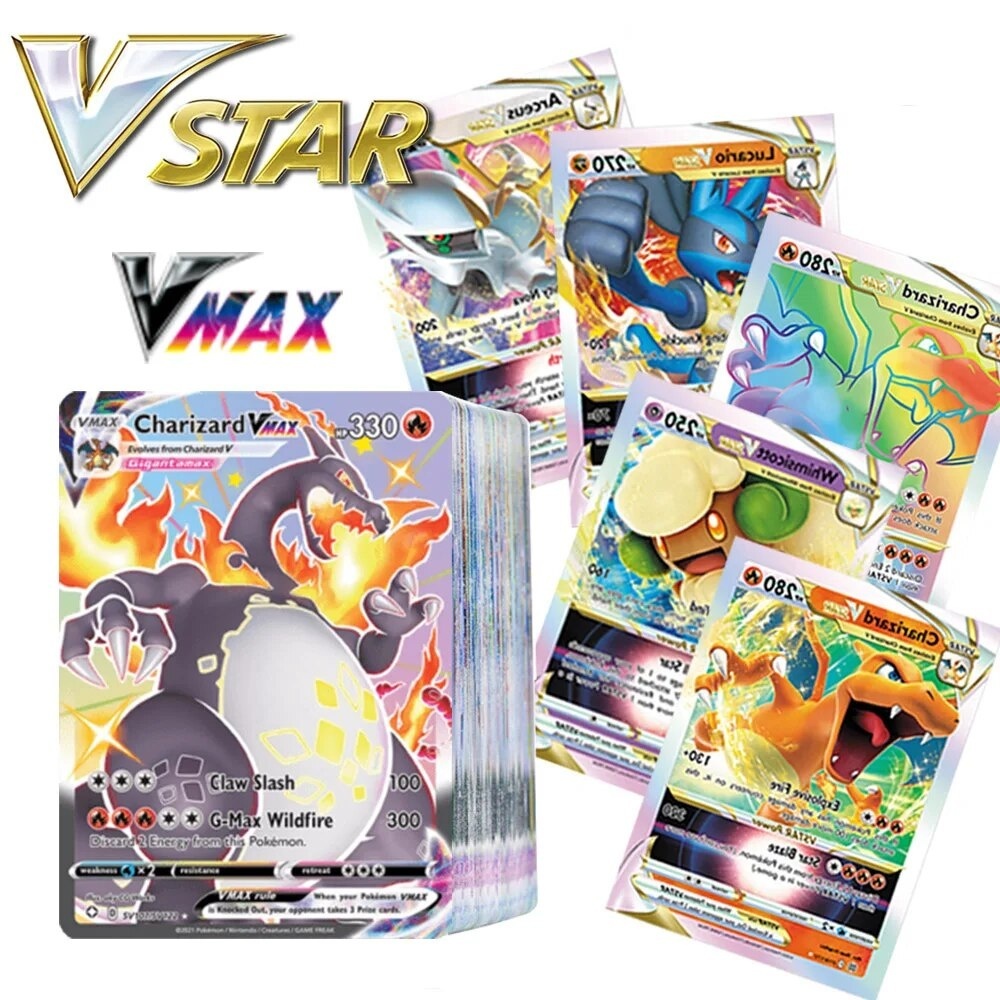 100pcs English Pokemon Cards Vstar Charizard Arceus Cards Display VMAX ...