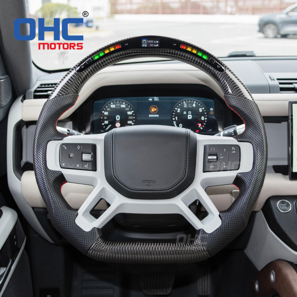 LED RPM Car Steering Wheel Fit for Land Rover Defender 110 Real carbon ...