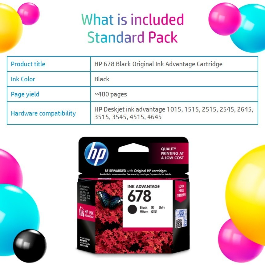 HP 678 Original Ink Advantage Cartridge Black/Tri-Color For 2645, 4645 ...
