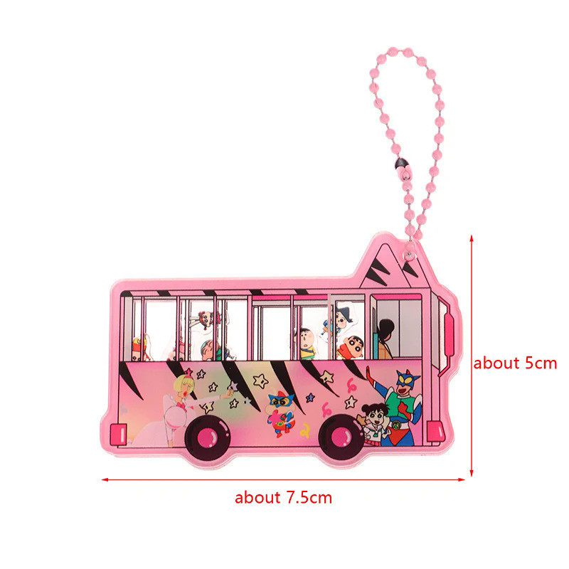 TUYI Anime Crayon Shin-chan Keychains Kawaii Acrylic Pink School Bus ...