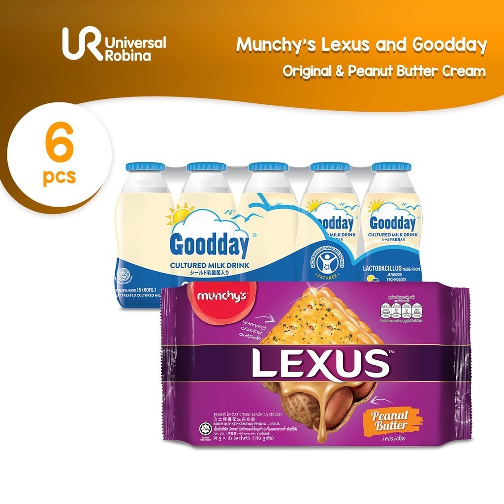 Munchy's Lexus Peanut Butter Cream Sandwich Biscuit 190g and Goodday Cultured Milk Original 80ml ...