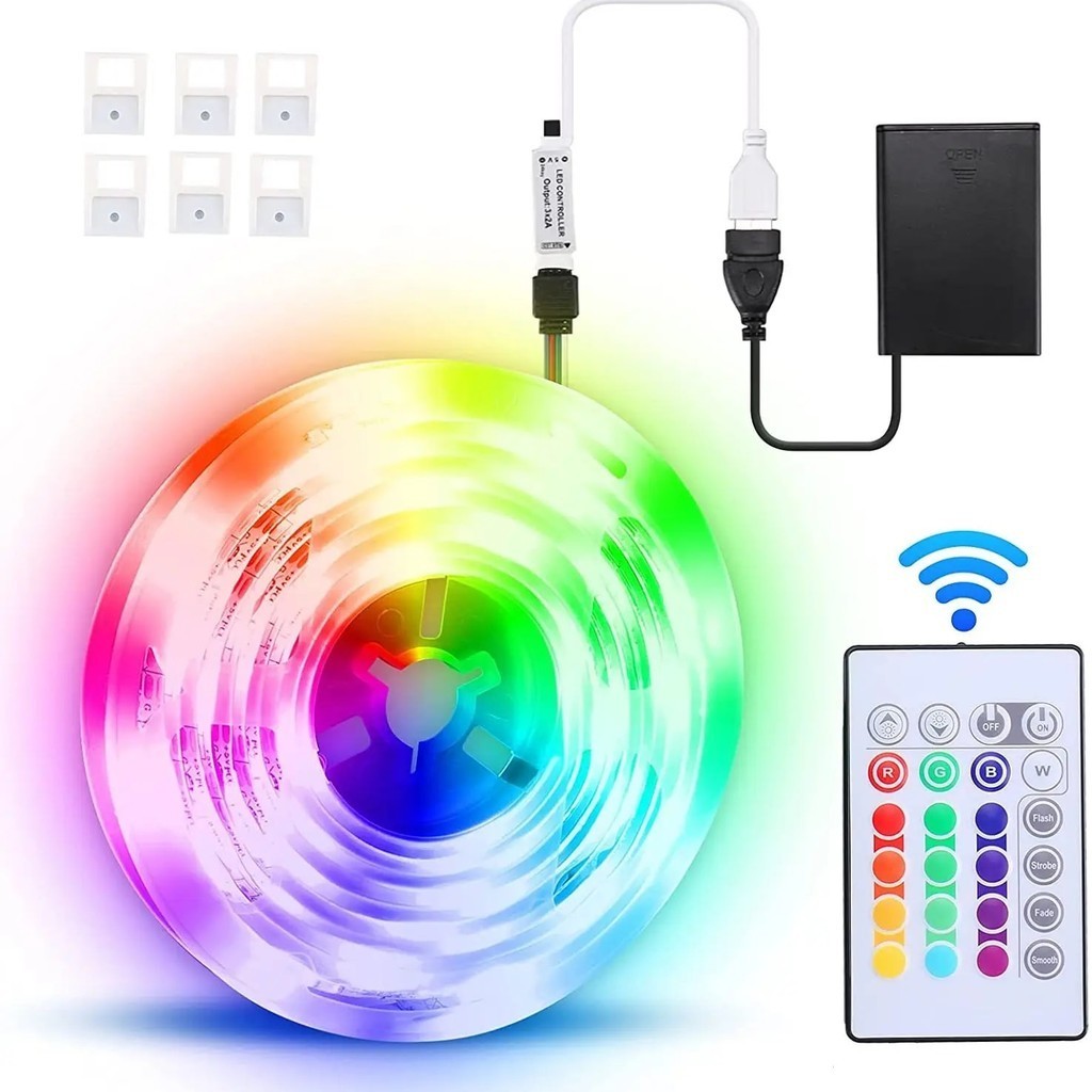 ☈Battery Powered LED Strip Lights USB 24-Keys Remote Control 6.56Ft/2M ...
