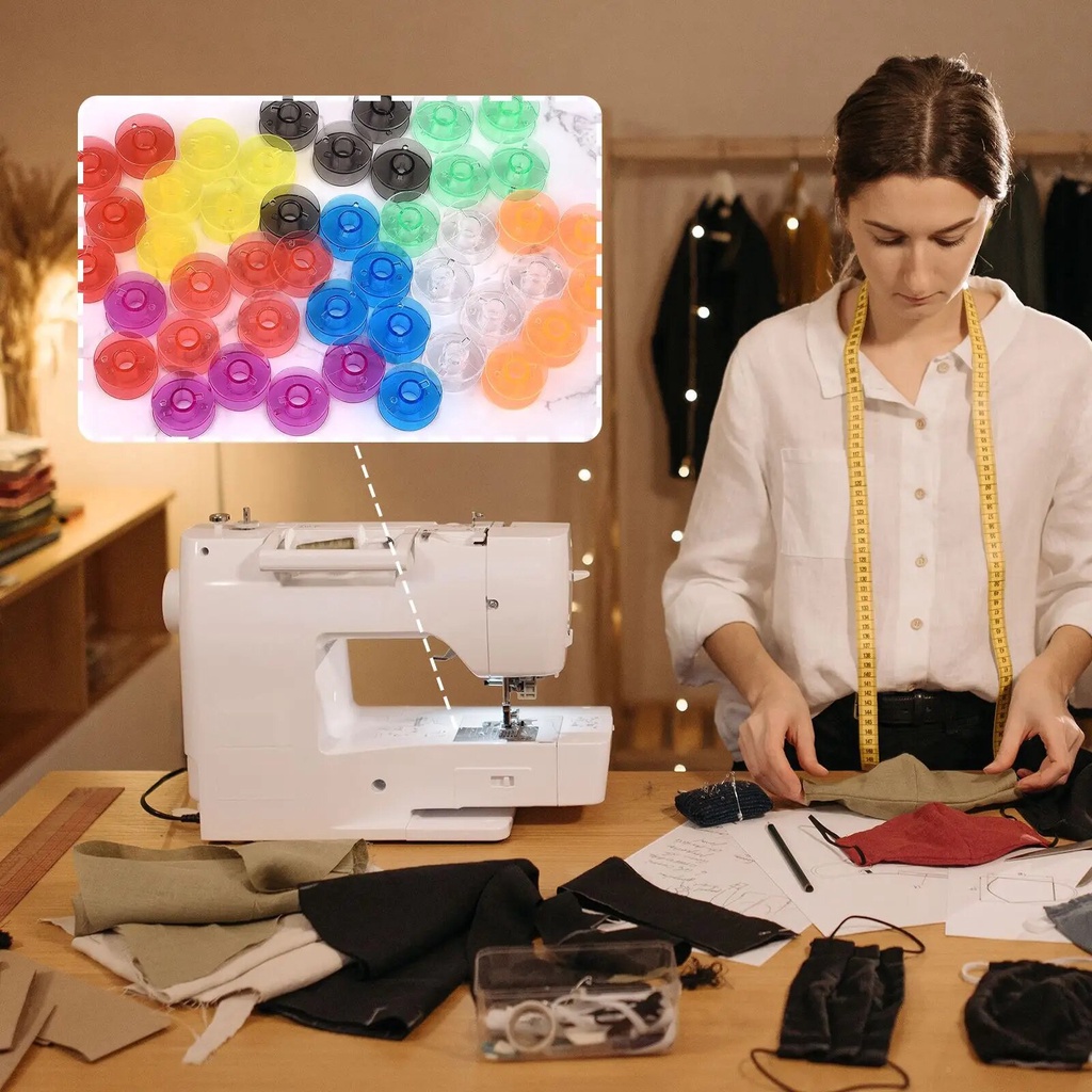 ⚔50pcs Colorful Transparent Sewing Machine Shuttle Core Sewing Thread ...