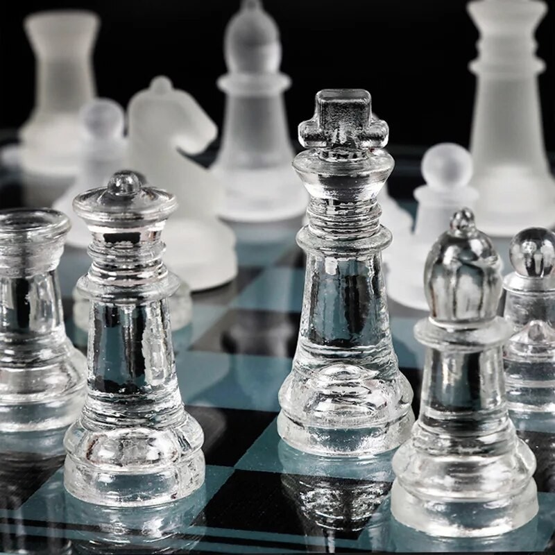 ☈Glass Chess Game Set Functional Solid Glass Chess Board with Clear ...