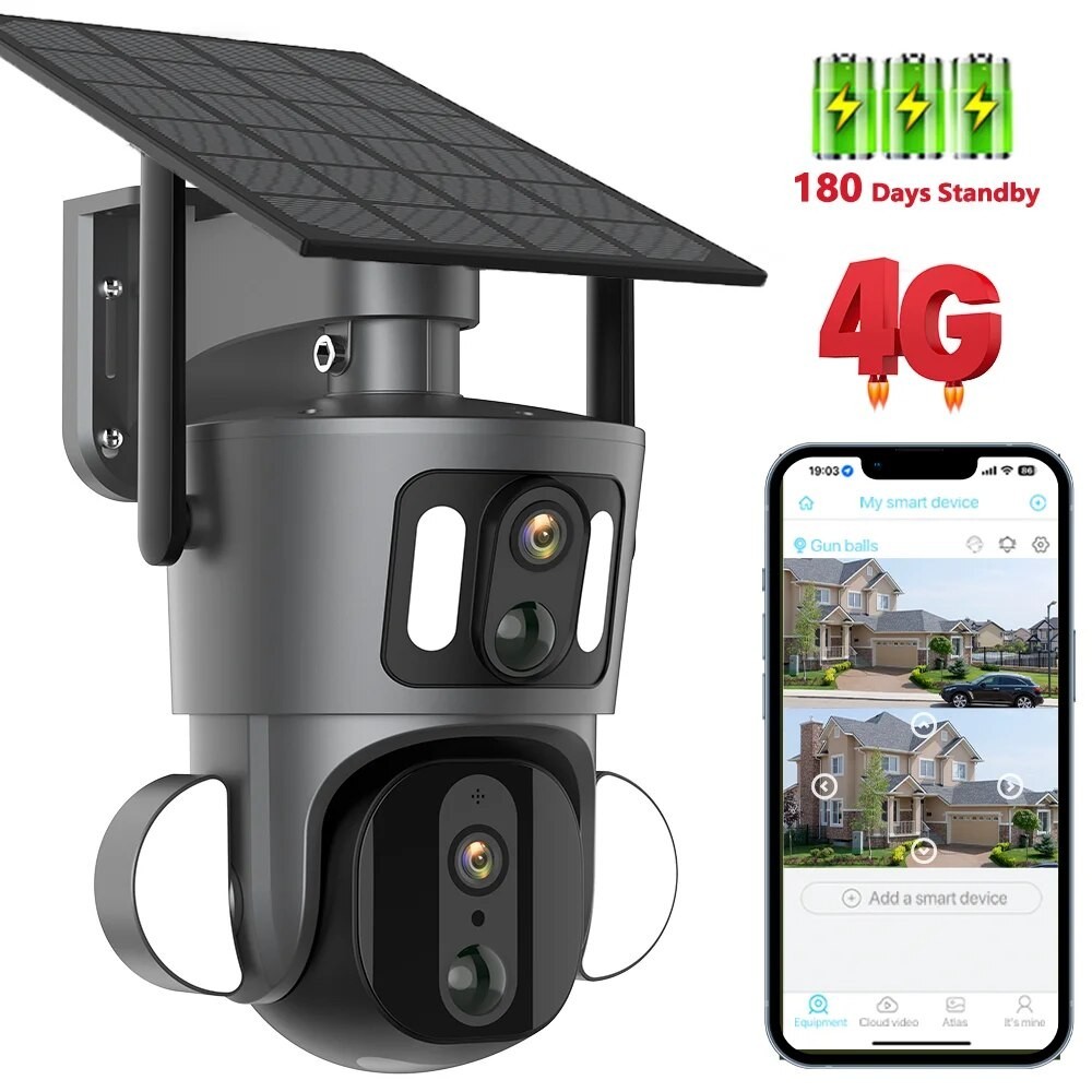 】4G IP Camera 2K 4MP HD Outdoor Solar Powered WIFI Wireless Two Lens ...