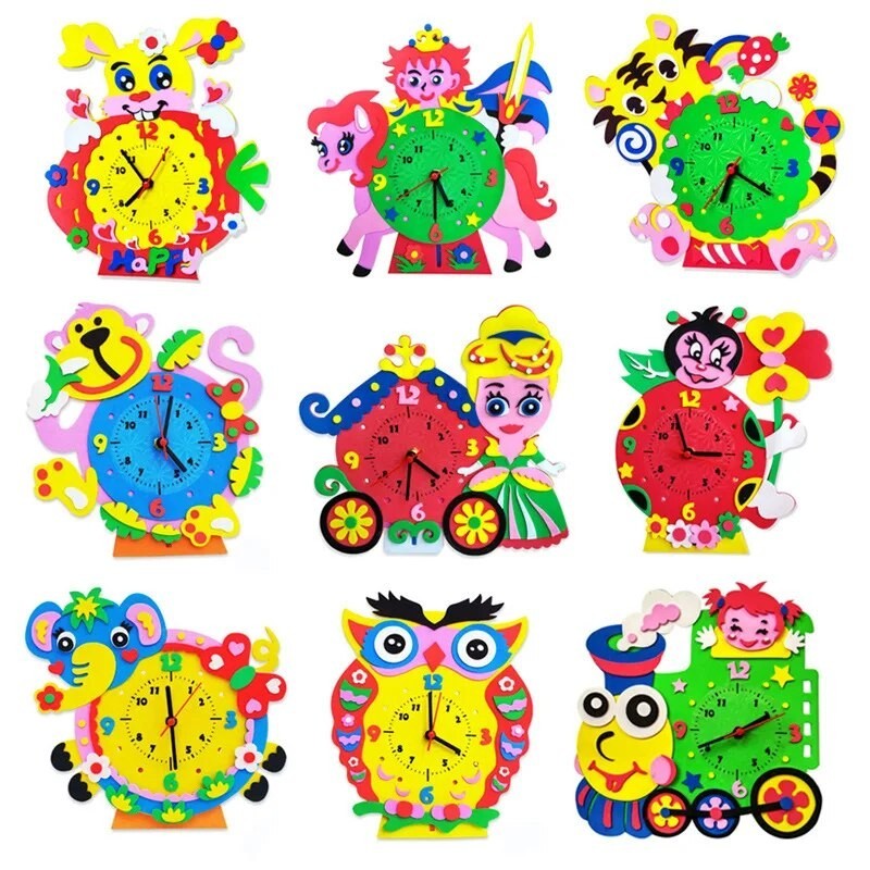 53M 1Pc Arts Crafts DIY Toy Cartoon EVA Clock Craft Kids Kindergarten ...