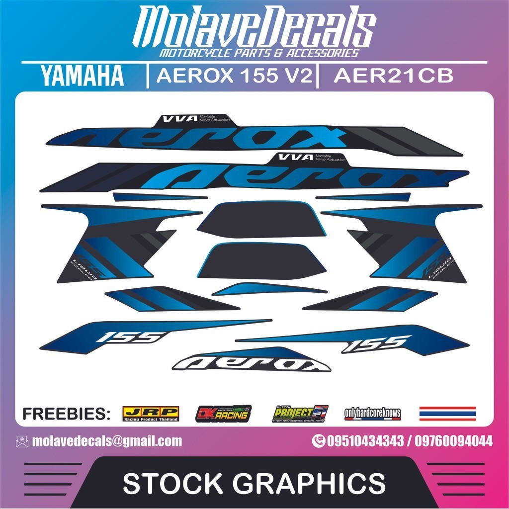Yamaha Aerox 155 2021 Stock Decals Cyan to Blue | Shopee Philippines