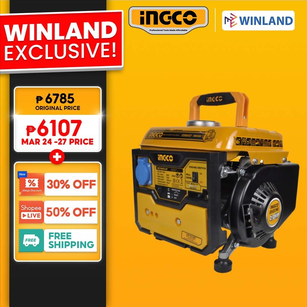 Ingco by Winland Portable 2HP Gasoline Generator 900 Watts 1KVA 2 ...