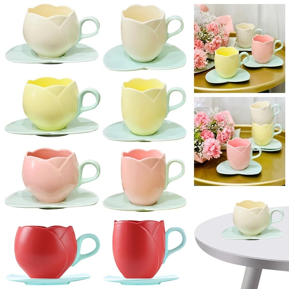 Tulip Drinking Cup with Saucer Ceramic Tulip Shaped Teacup Creative ...