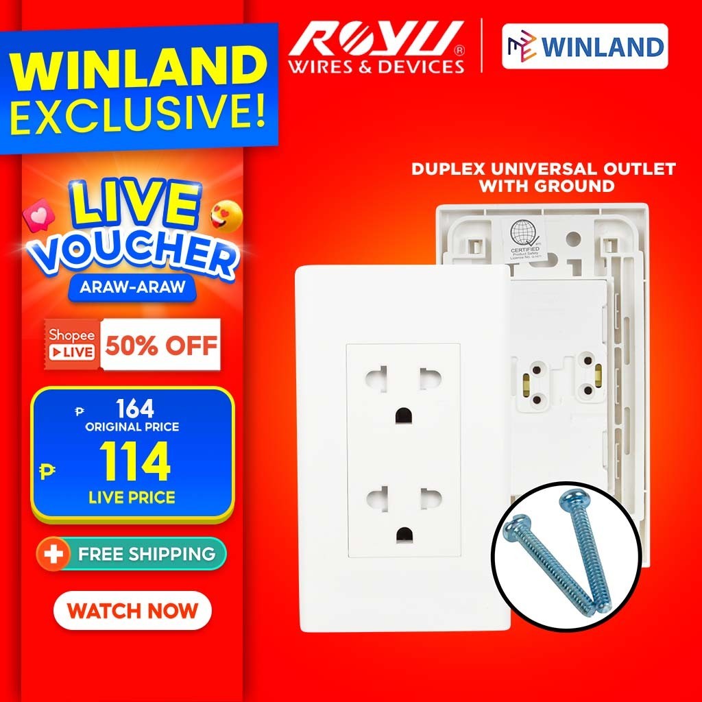 Royu by Winland Duplex Universal Outlet with Ground (with Shutter) Set ...
