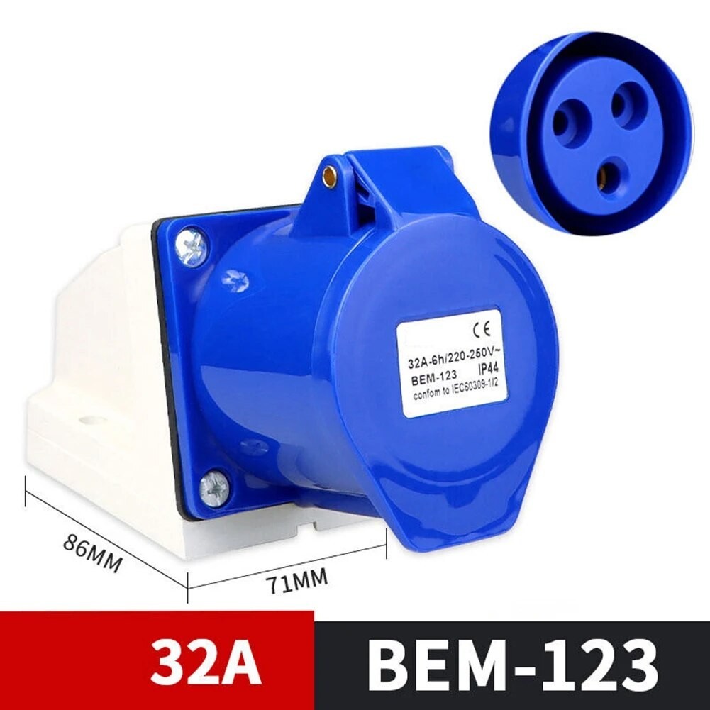220-250V 32 Amp 3 Pin Blue Industrial Plugs Socket IP44 Waterproof ...