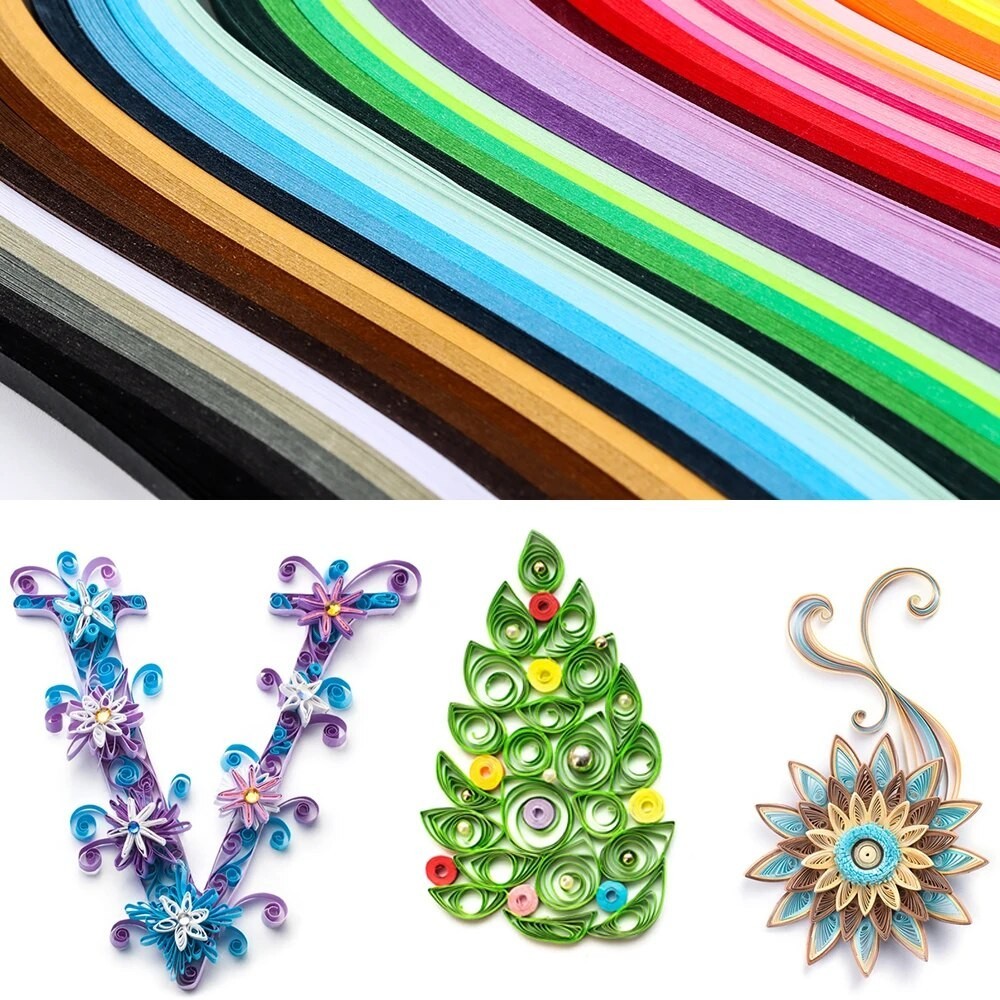 Mixed Color Quilling Paper Strips Set / Rolling Curling Quilling Needle ...