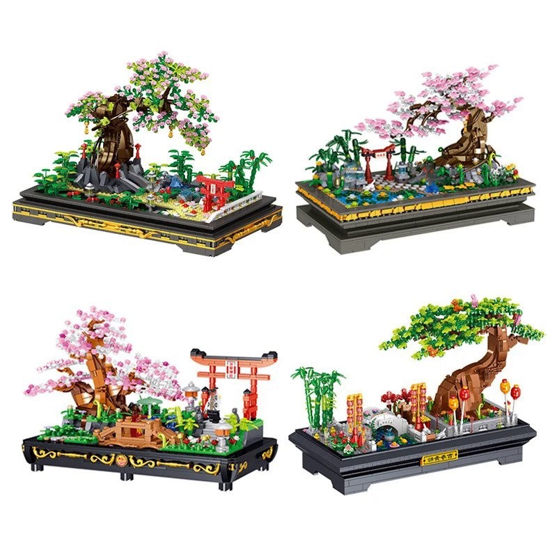 Mini Garden Bonsai Building Block Cherry Blossom Pine Pavilion 3D Model ...
