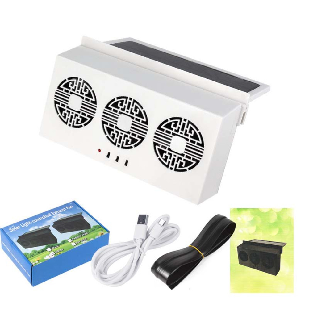 2024 New arrival USB solar energy rechargeable three fans car window ...