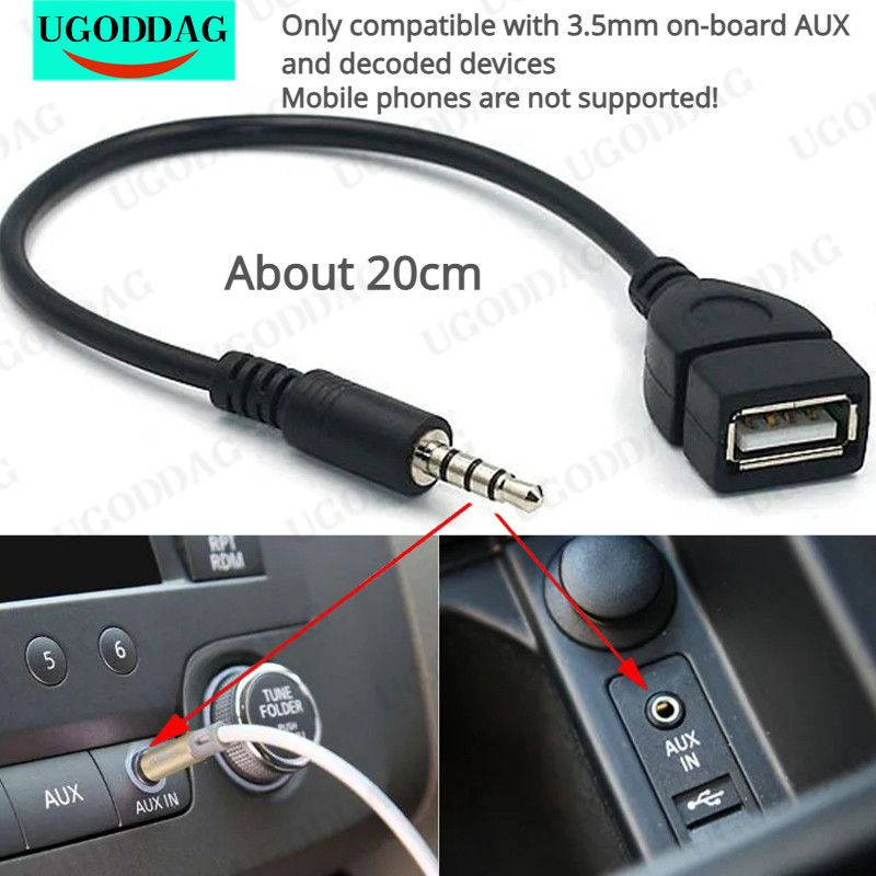 Car MP3 Player Converter 3.5 mm Male AUX Audio Jack Plug To USB Female ...