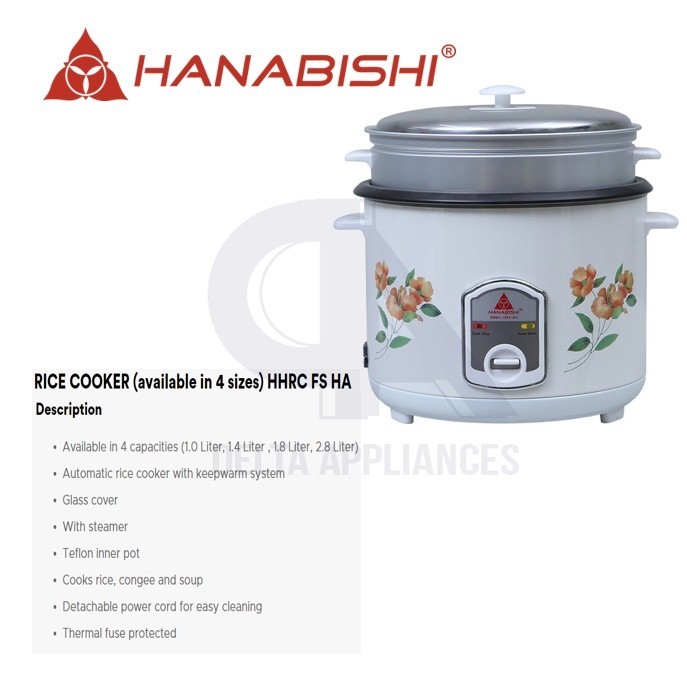 Hanabishi Rice Cooker 1.8L 10 Cups Teflon Pot W/ Steamer Original w/ 1 ...