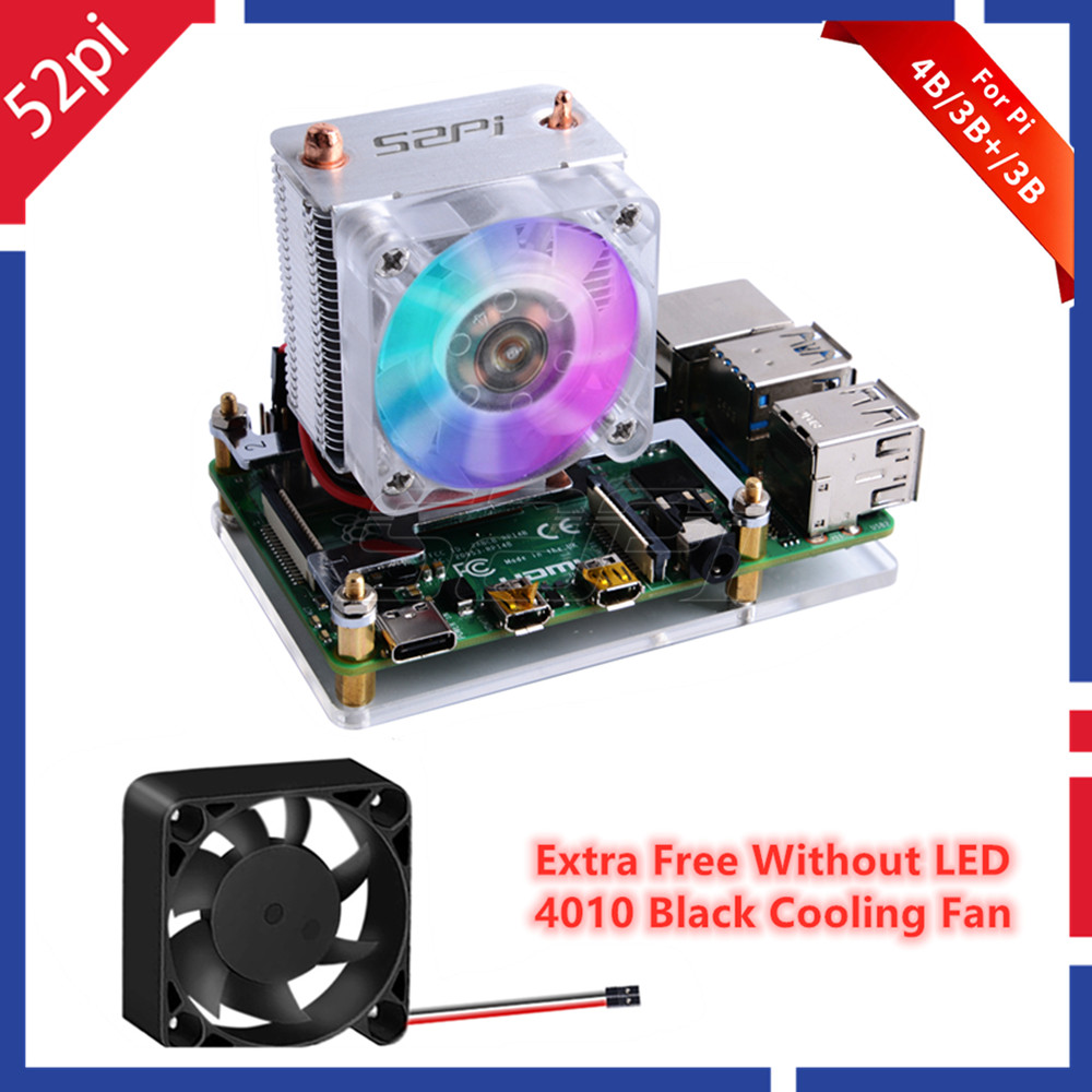 52Pi Raspberry Pi 4 Model B ICE Tower RGB Cooling Fan Copper Tube Cooler With 5-Layer Case for ...