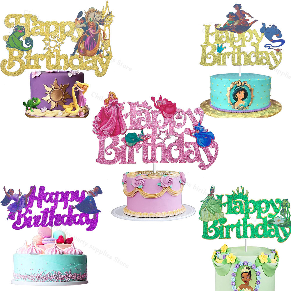⚡Disney Six Princess Cake Topper Girl Birthday Party Supplies Aurora ...